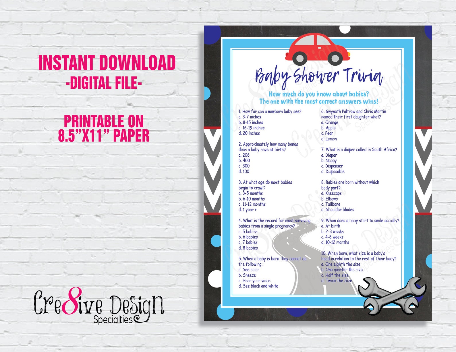 BABY SHOWER TRIVIA Mechanic Theme Printable Mechanic Baby - Etsy