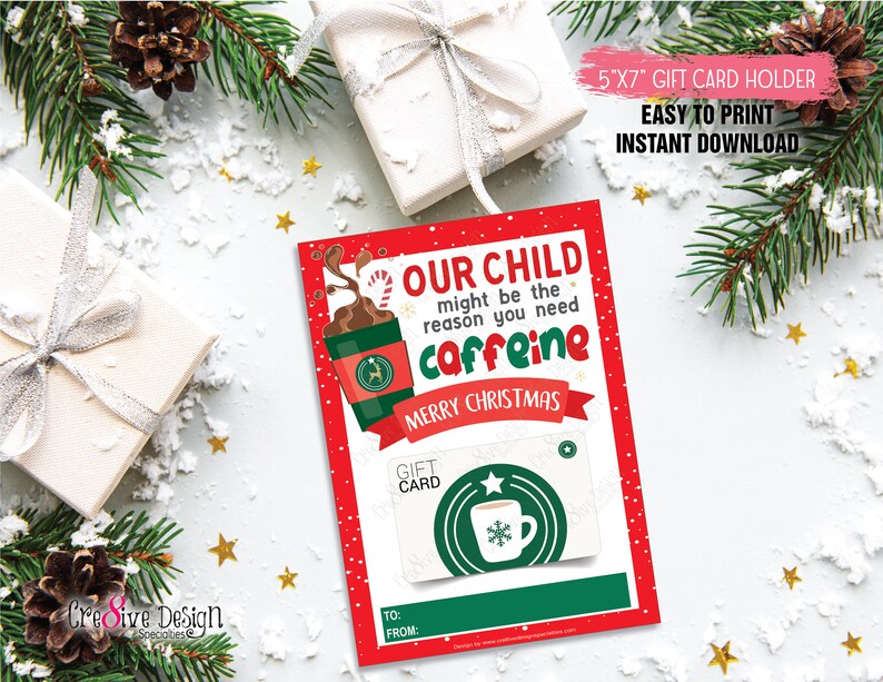 PRINTABLE Coffee Gift Card Holder Teacher Christmas Gift Card - Etsy