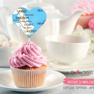Map Heart Cupcake Toppers: Travel Theme Party (instant Download) - Etsy