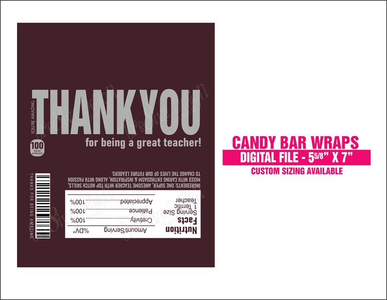 Teacher Appreciation Candy Bar Wrap: Printable Thank You Gift (instant ...