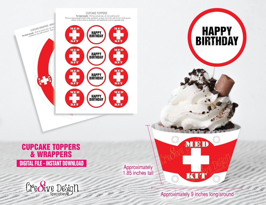 Gamer Med Kit Cupcake Wrappers and Toppers: Video Game Birthday ...