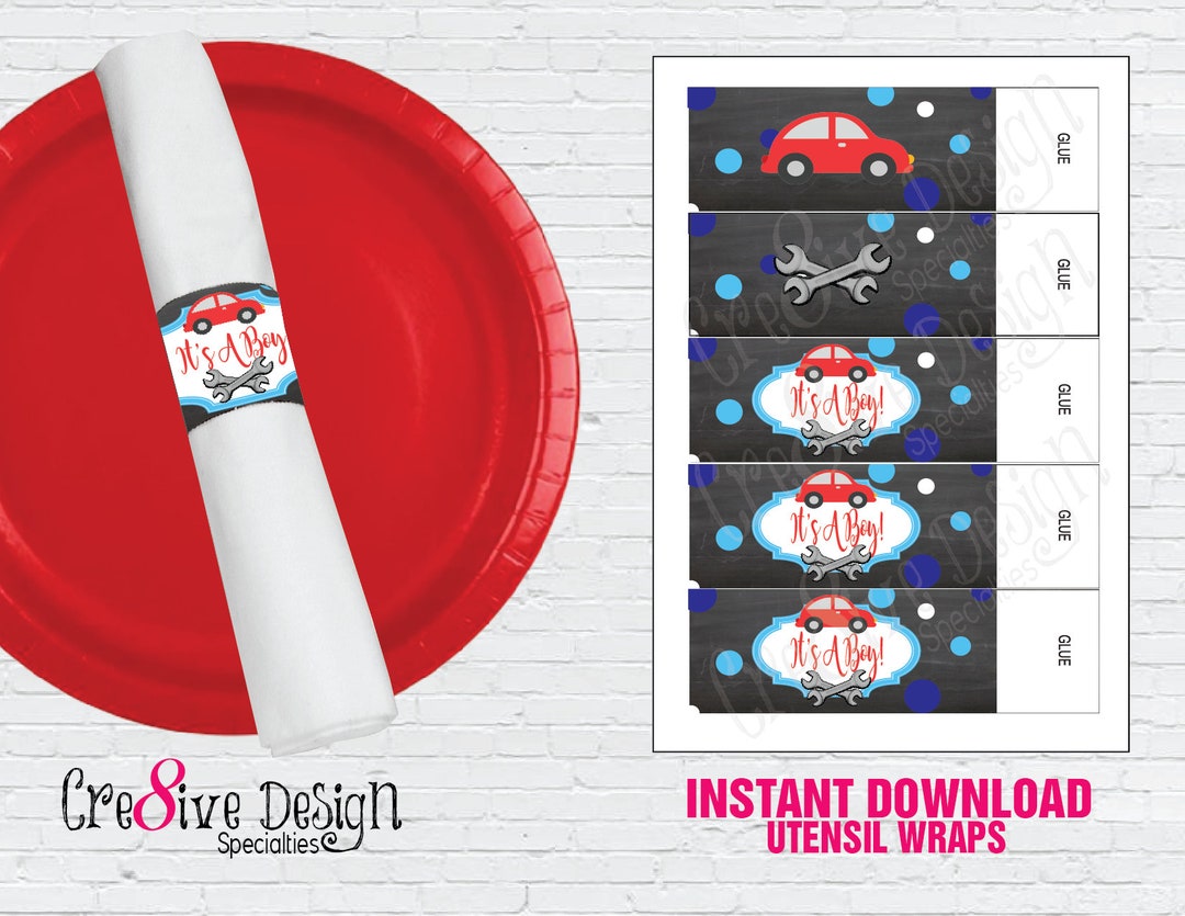 Mechanic Theme Utensil Wraps Printable Mechanic Baby Shower - Etsy