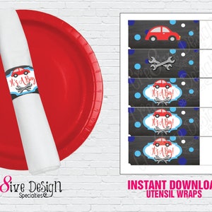 Mechanic Theme Utensil Wraps Printable, Mechanic Baby Shower Utensil ...