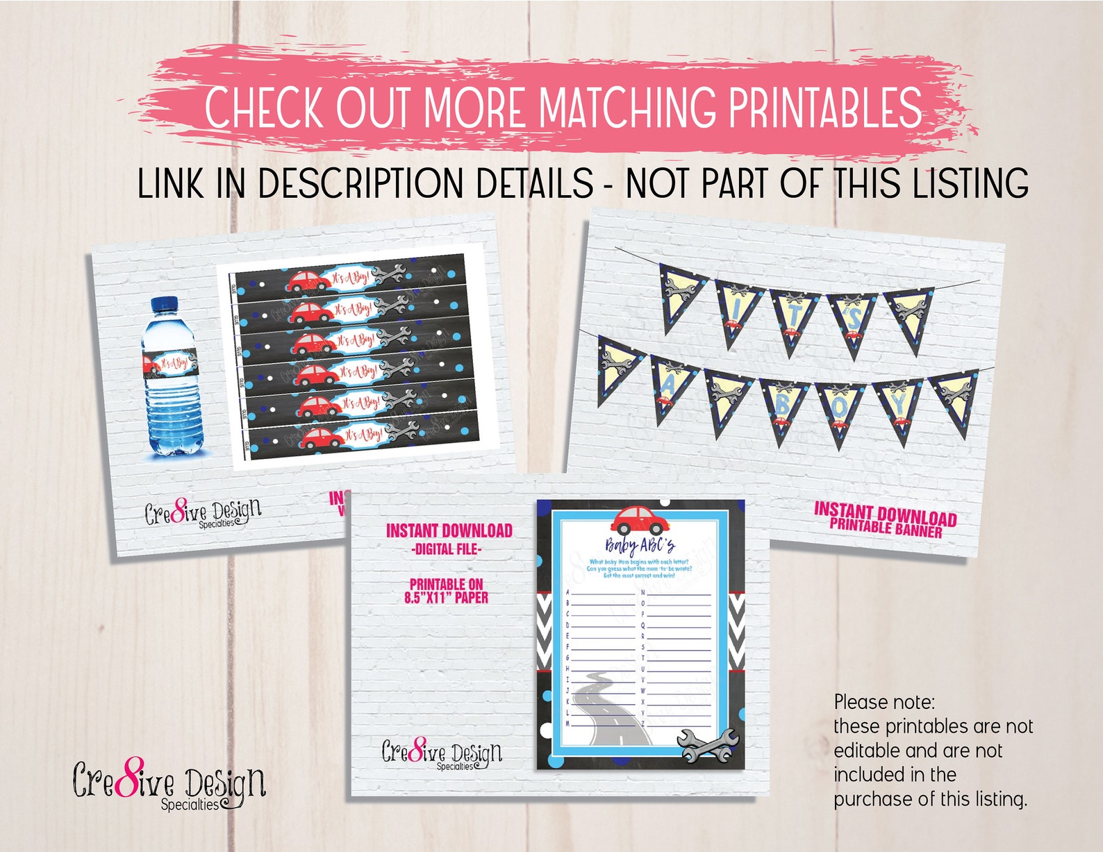 Mechanic Baby Shower Water Bottle Labels: Car Theme (instant Download ...