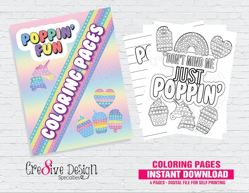 Pop It Coloring Pages: Bubble Pop Birthday Party Favors (instant ...