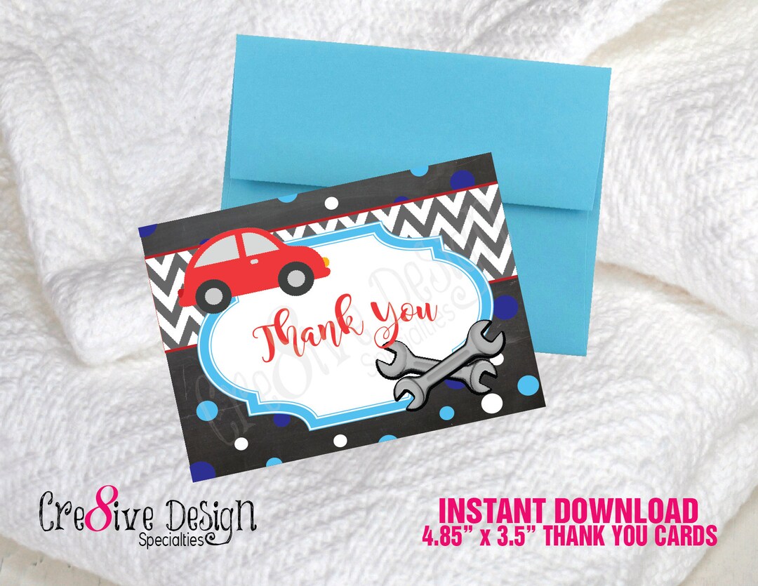 Mechanic Baby Shower Thank You Cards: Car Theme (instant Download) - Etsy