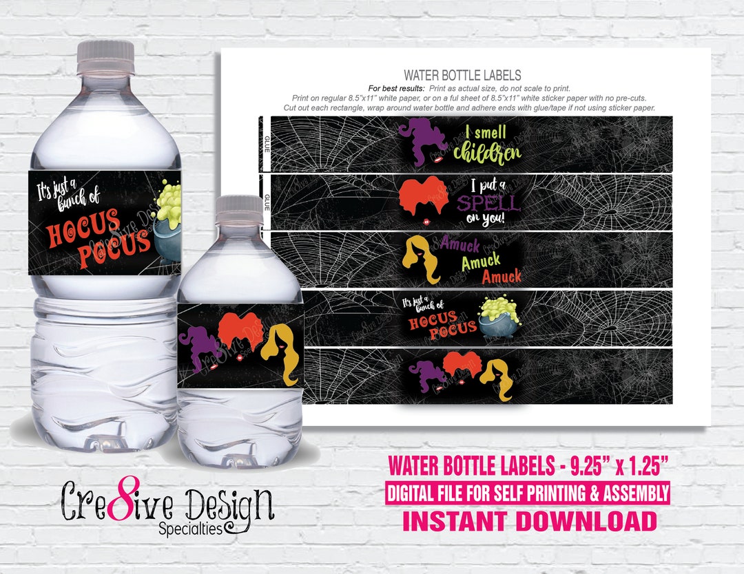 Hocus Pocu, Hocus-pocus Water Bottle Label, Hocus Pocus Printable ...