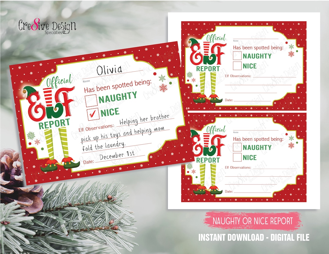 Elf Report Card Naughty or Nice, Christmas Naughty or Nice Elf Warning ...