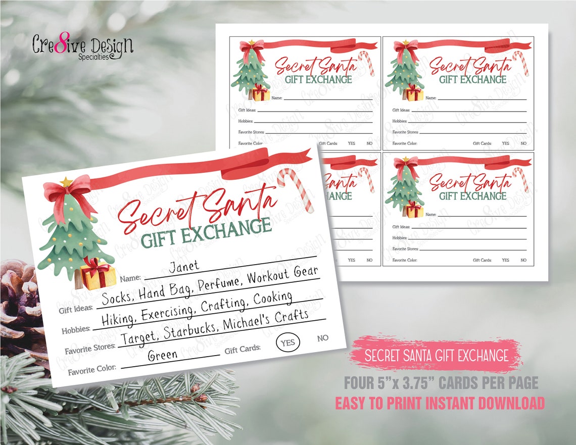 Secret Santa Gift Exchange Printable Christmas Gifts - Etsy