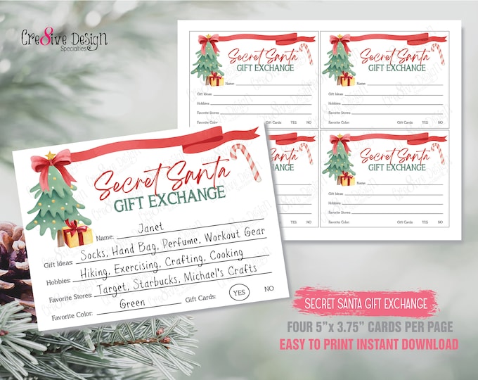 Secret Santa Gift Exchange Printable, Christmas Gifts, Coworker Gifts ...