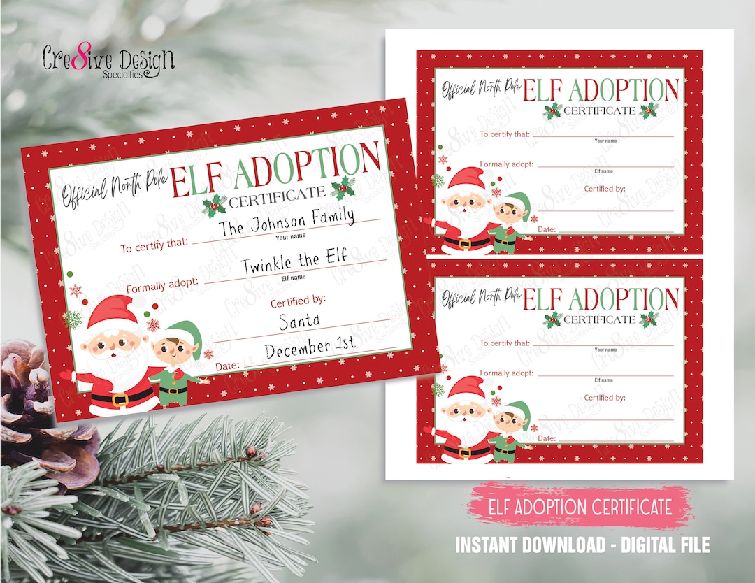 Elf Adoption Certificate Printable Adopt an Elf Letter Elf - Etsy