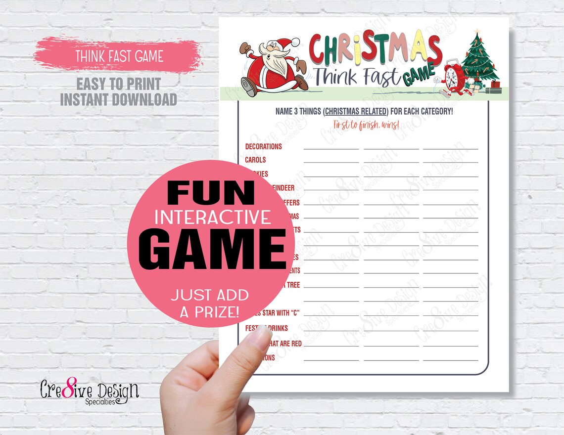 Christmas Trivia Game Christmas Printable Games Think Fast - Etsy