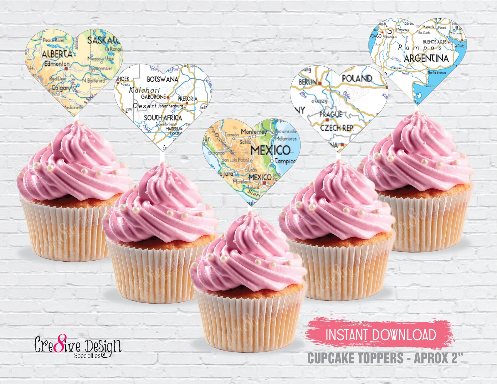 Map Heart Cupcake Toppers: Travel Theme Party (instant Download) - Etsy