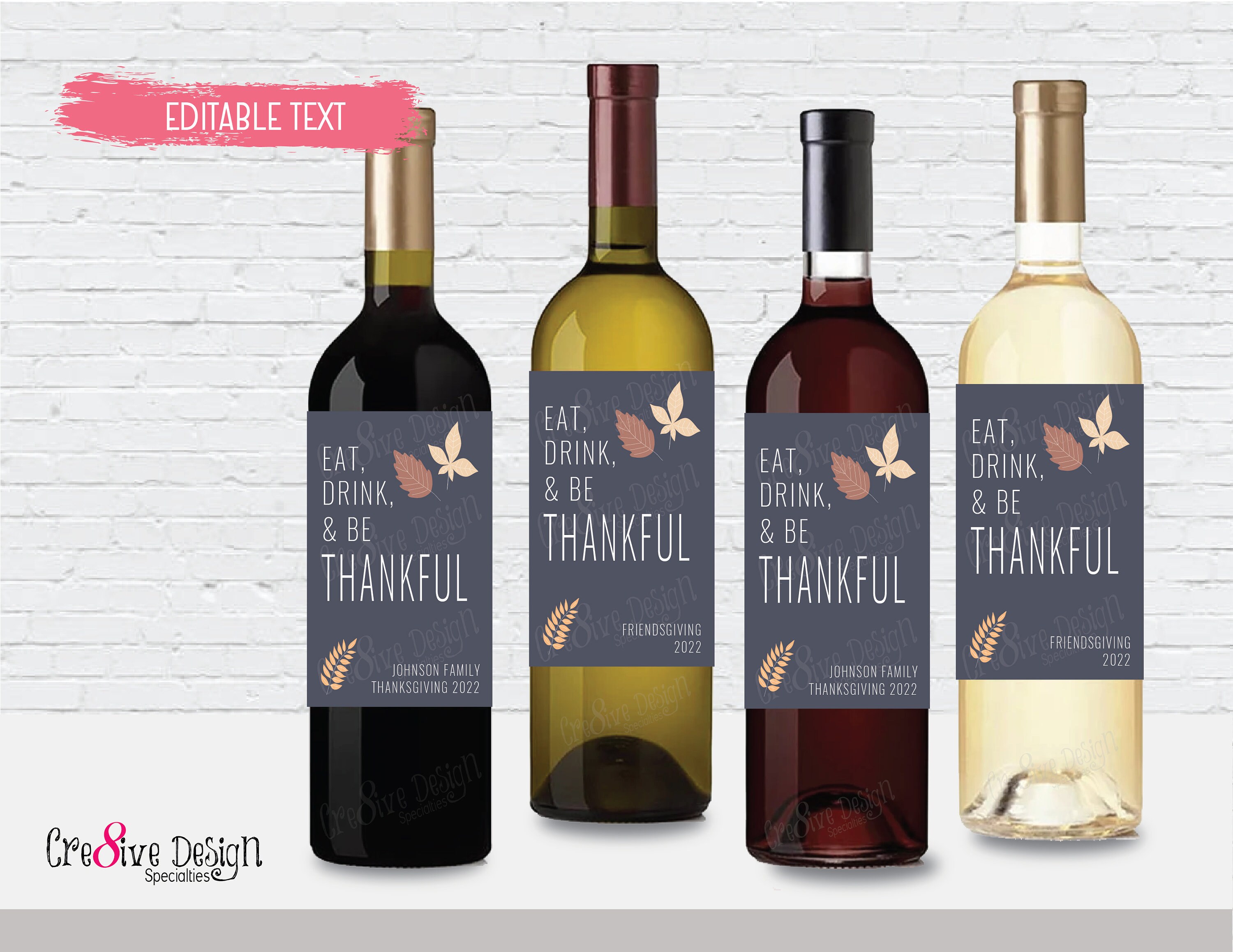 EDITABLE Eat Drink & Be Thankful Printable Wine Labels - Etsy