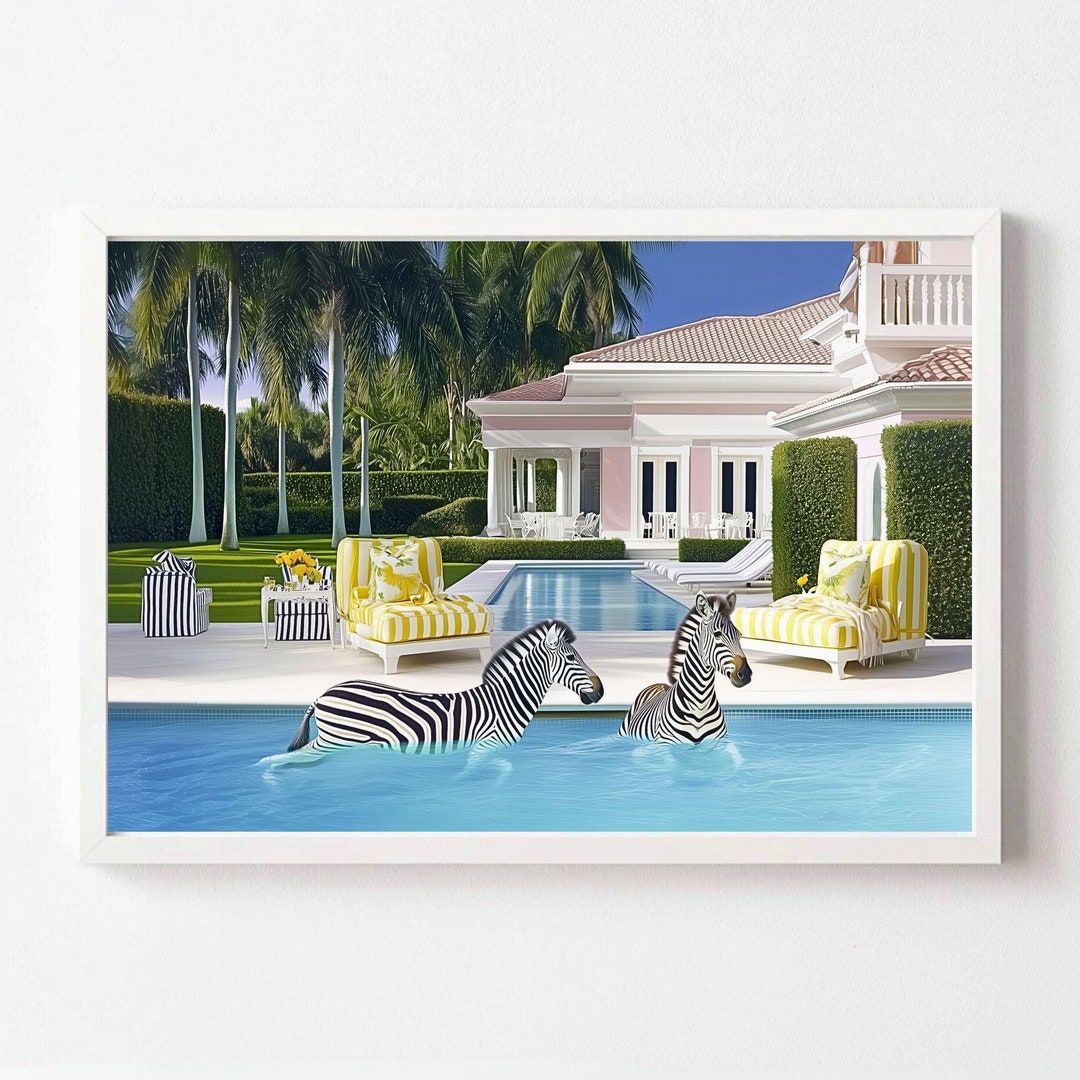 Two Zebras in the Pool at a Hotel Resort in Miami Animal Printable ...