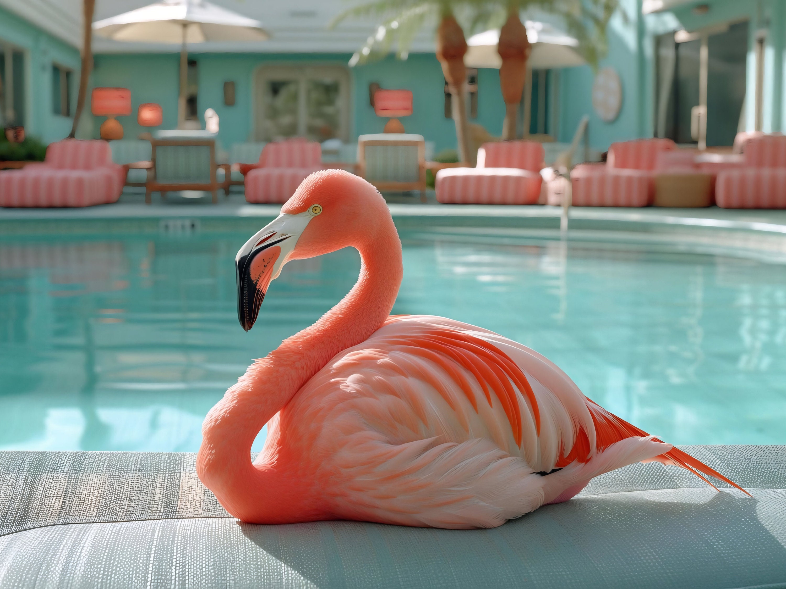 Digital Download - Flamingo at Pool Wall Art , Animal Print Poster ...
