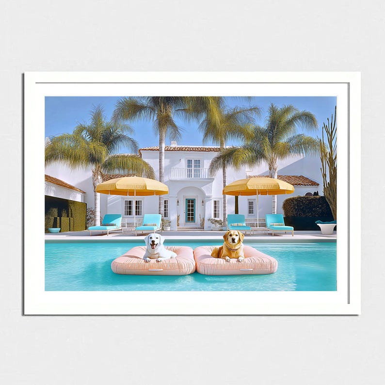 Dogs in Luxury Villa, Digital Download, High Life Print Elegant Wall ...