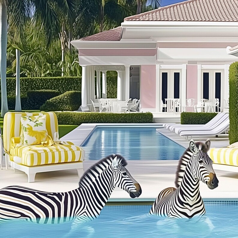 Two Zebras in the Pool at a Hotel Resort in Miami Animal Printable ...