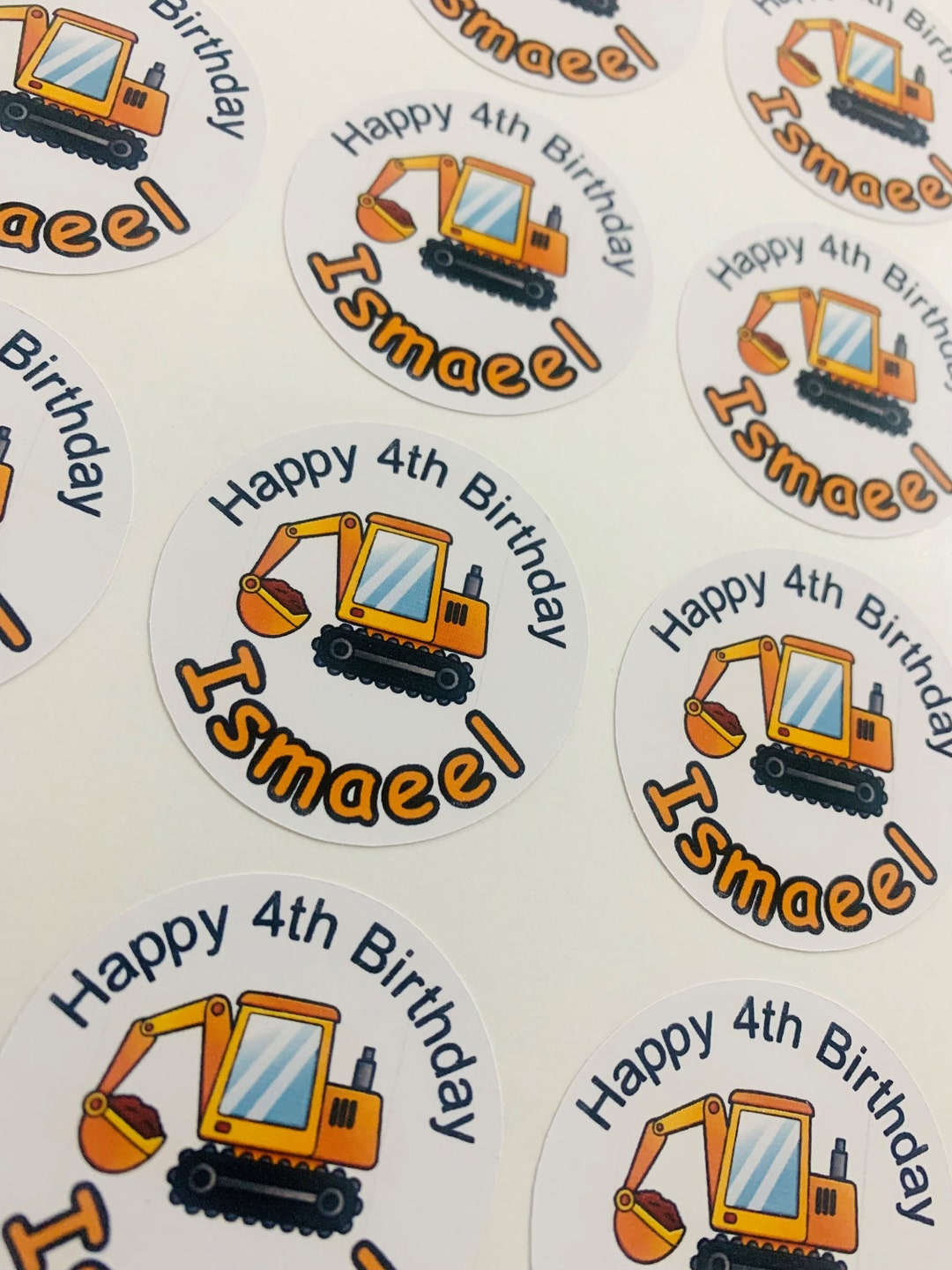 20 Personalised Excavator Happy Birthday Stickers - Etsy