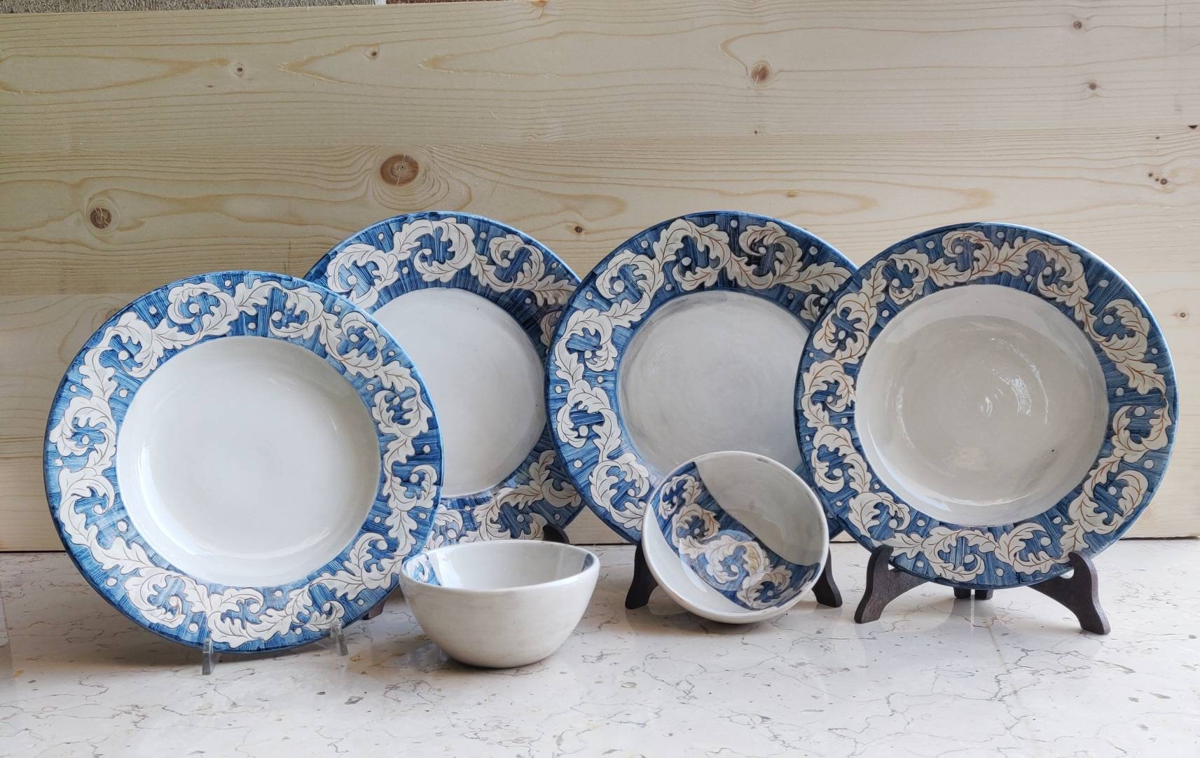 White and blue dinner service for two ceramic for the table | Etsy