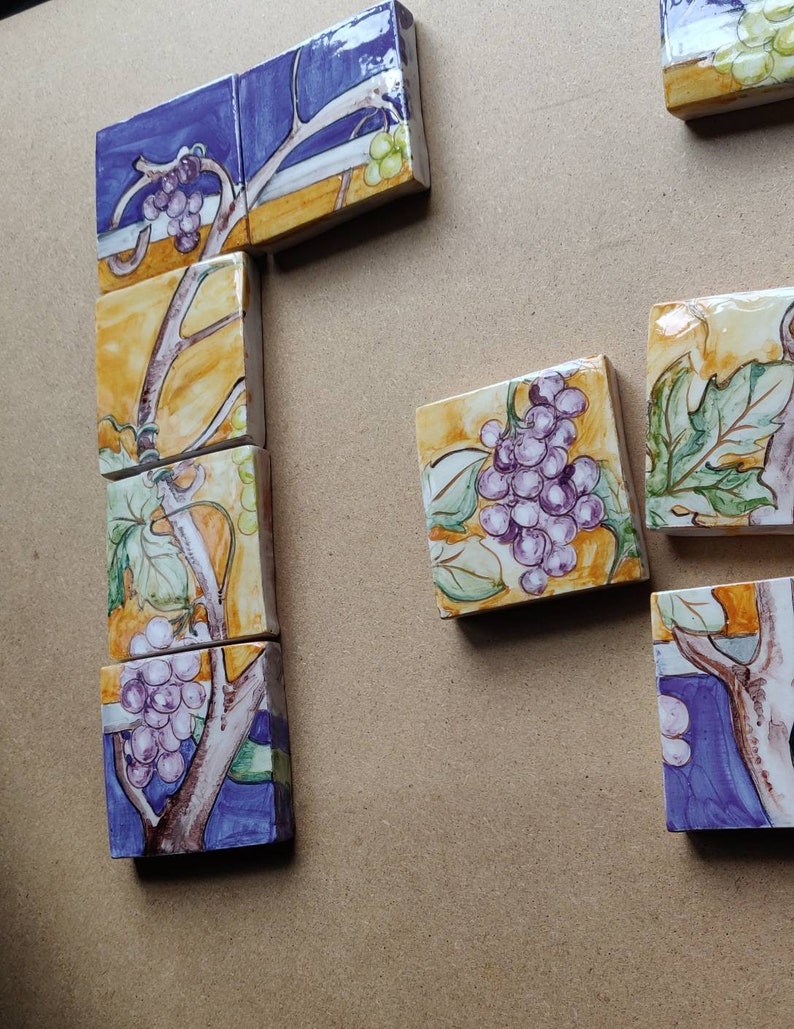 Handmade Ceramic Tile Mosaic Panel Grapes and Vine Painted on - Etsy