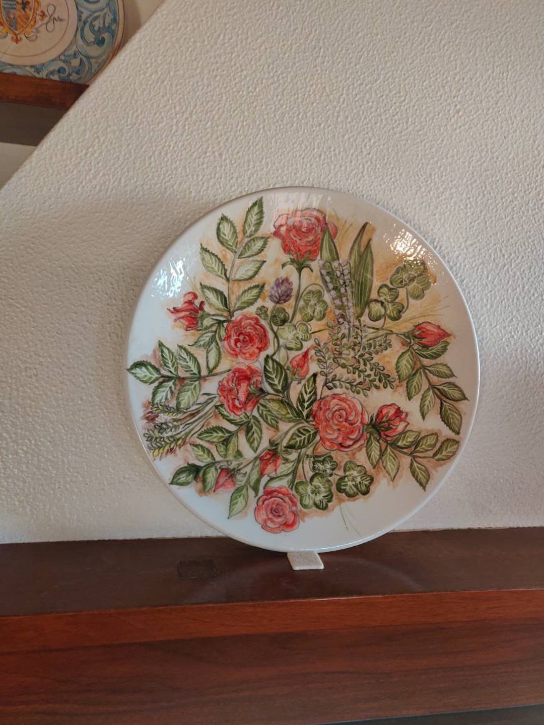 Ceramic Wall Plate With Roses and Buds, Painted Plate Spring Summer ...