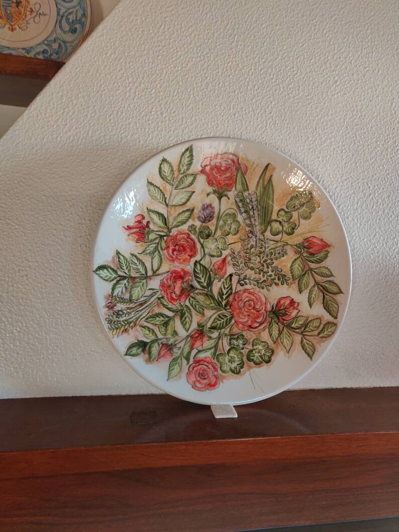 Ceramic Wall Plate With Roses and Buds, Painted Plate Spring Summer ...