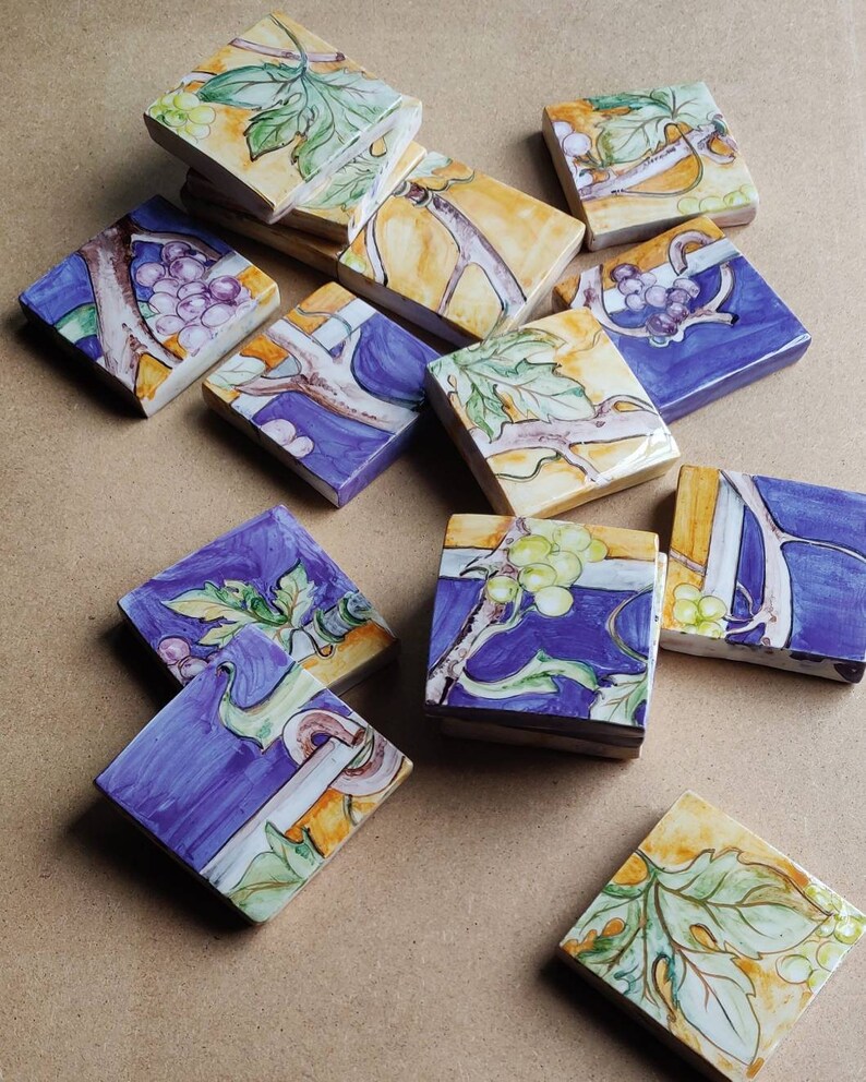 Handmade Ceramic Tile Mosaic Panel Grapes and Vine Painted on - Etsy