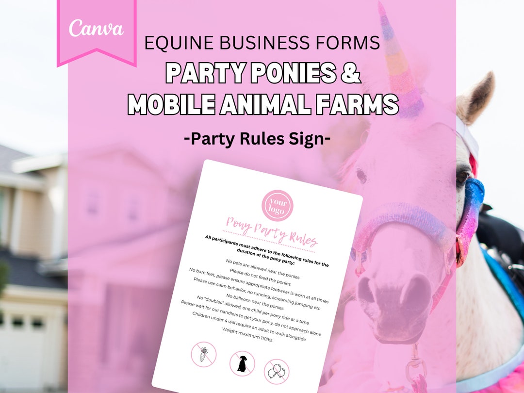 Pony Parties Party Rules Sign | Mobile Animal Farm Business Forms | PDF ...