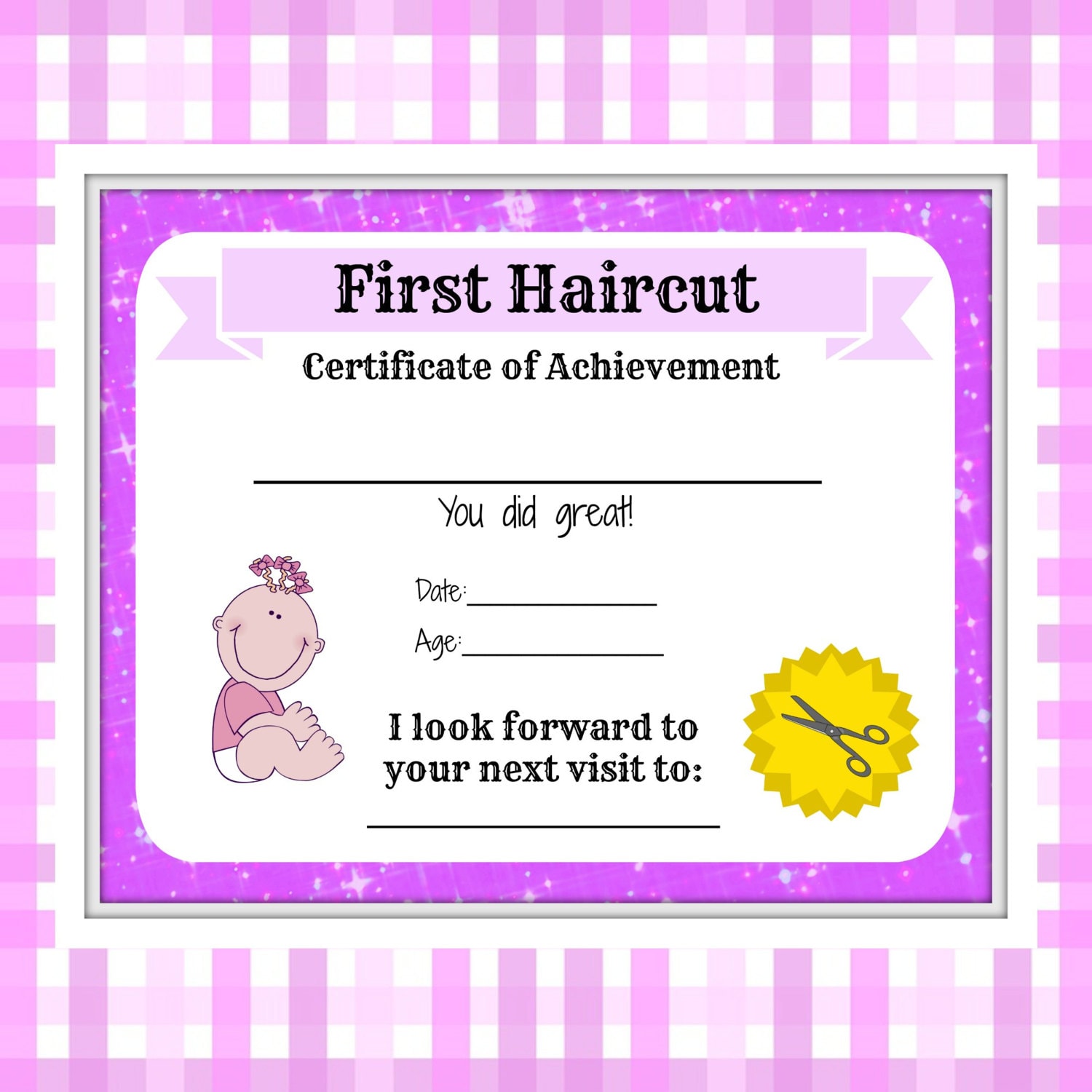 Girls First Haircut Certificate, Baby First Haircut Photo Certificate ...