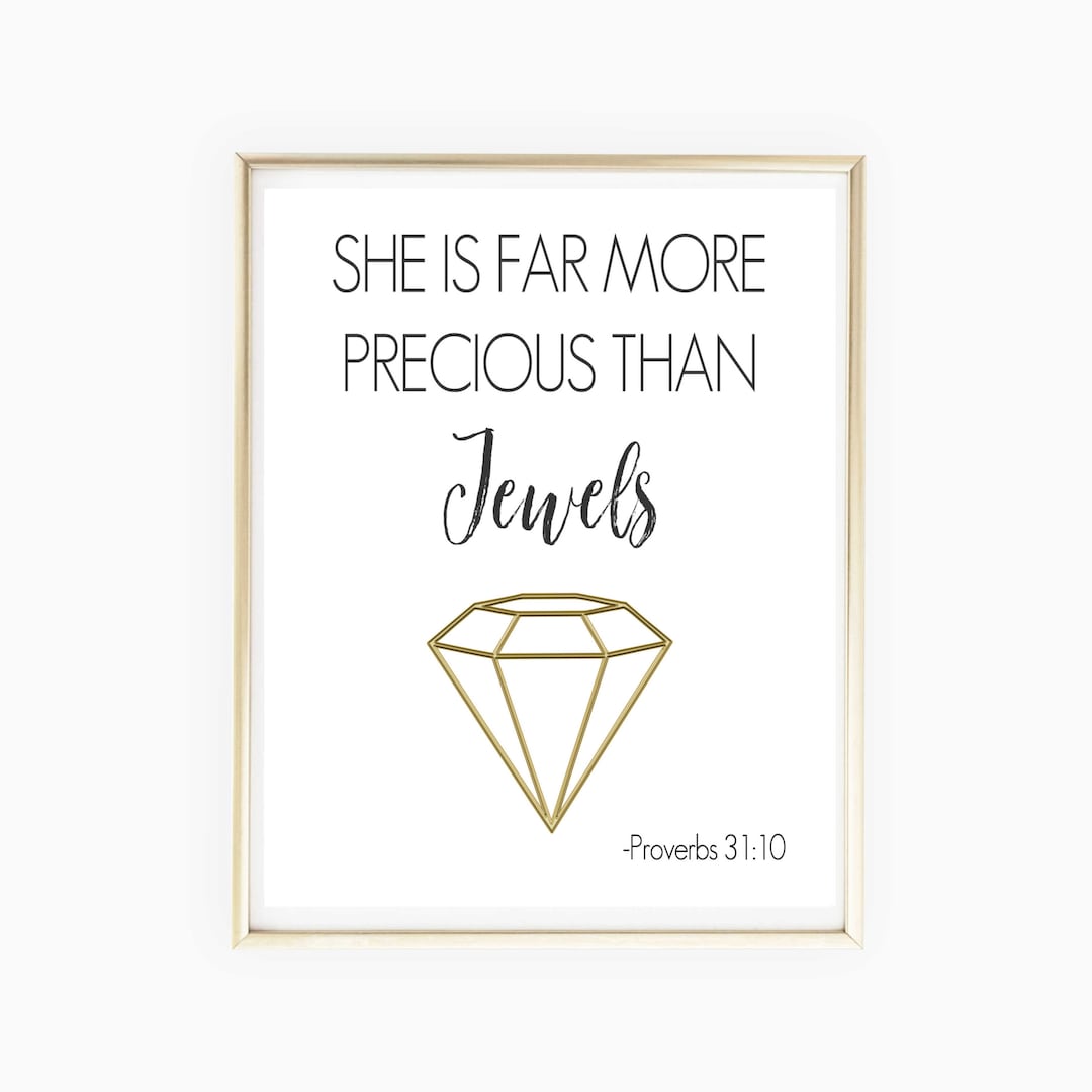 Gold She is Far More Precious Than Jewels, Bible Verse Nursery Art ...