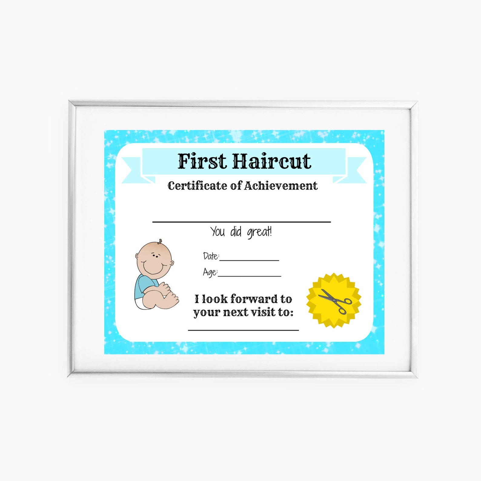 Boys First Haircut Certificate, Baby First Haircut Photo Certificate ...