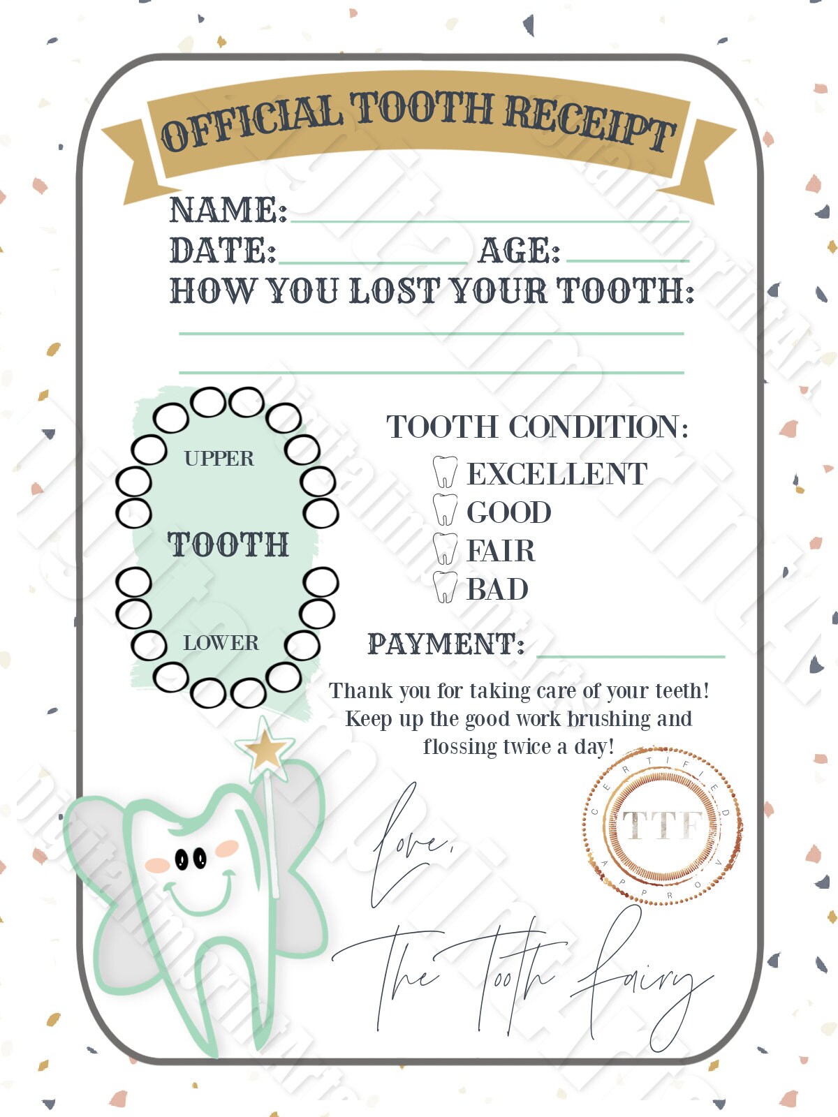 Tooth Receipt, Tooth Fairy, Lost Tooth, Baby Milestone, Tracker From ...