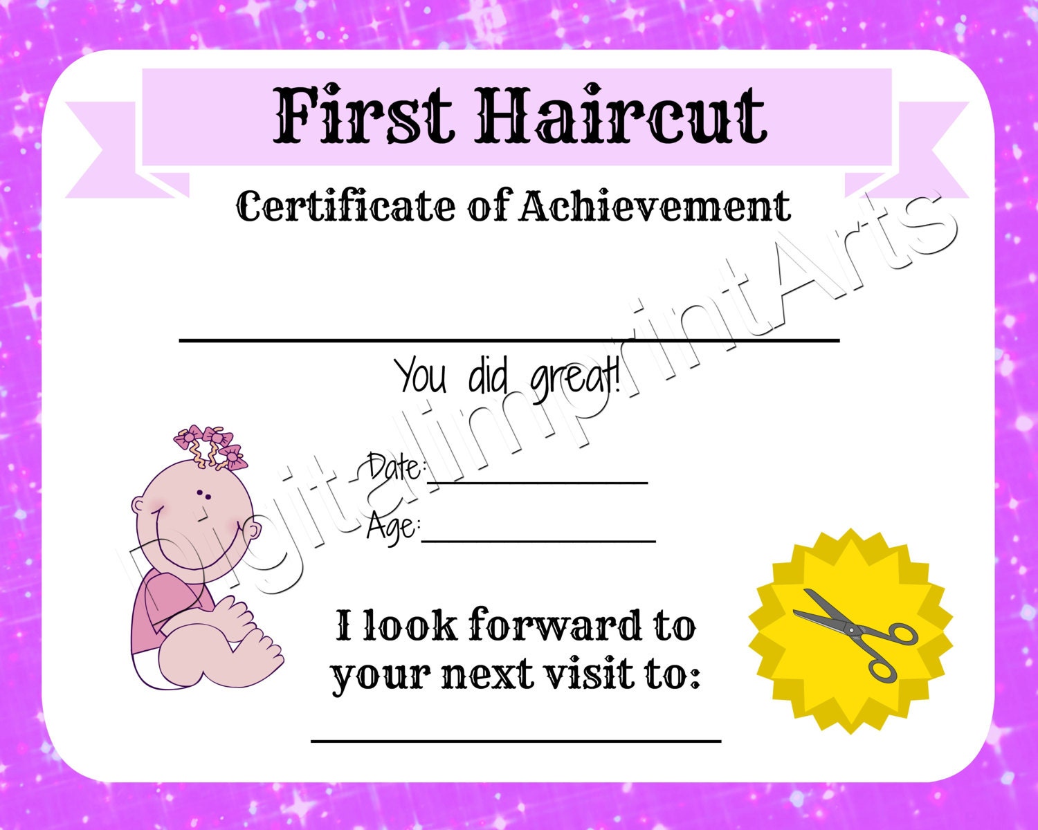 Girls First Haircut Certificate, Baby First Haircut Photo Certificate ...