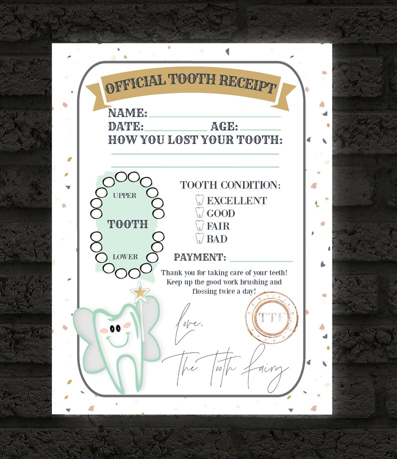 Tooth Receipt, Tooth Fairy, Lost Tooth, Baby Milestone, Tracker From ...