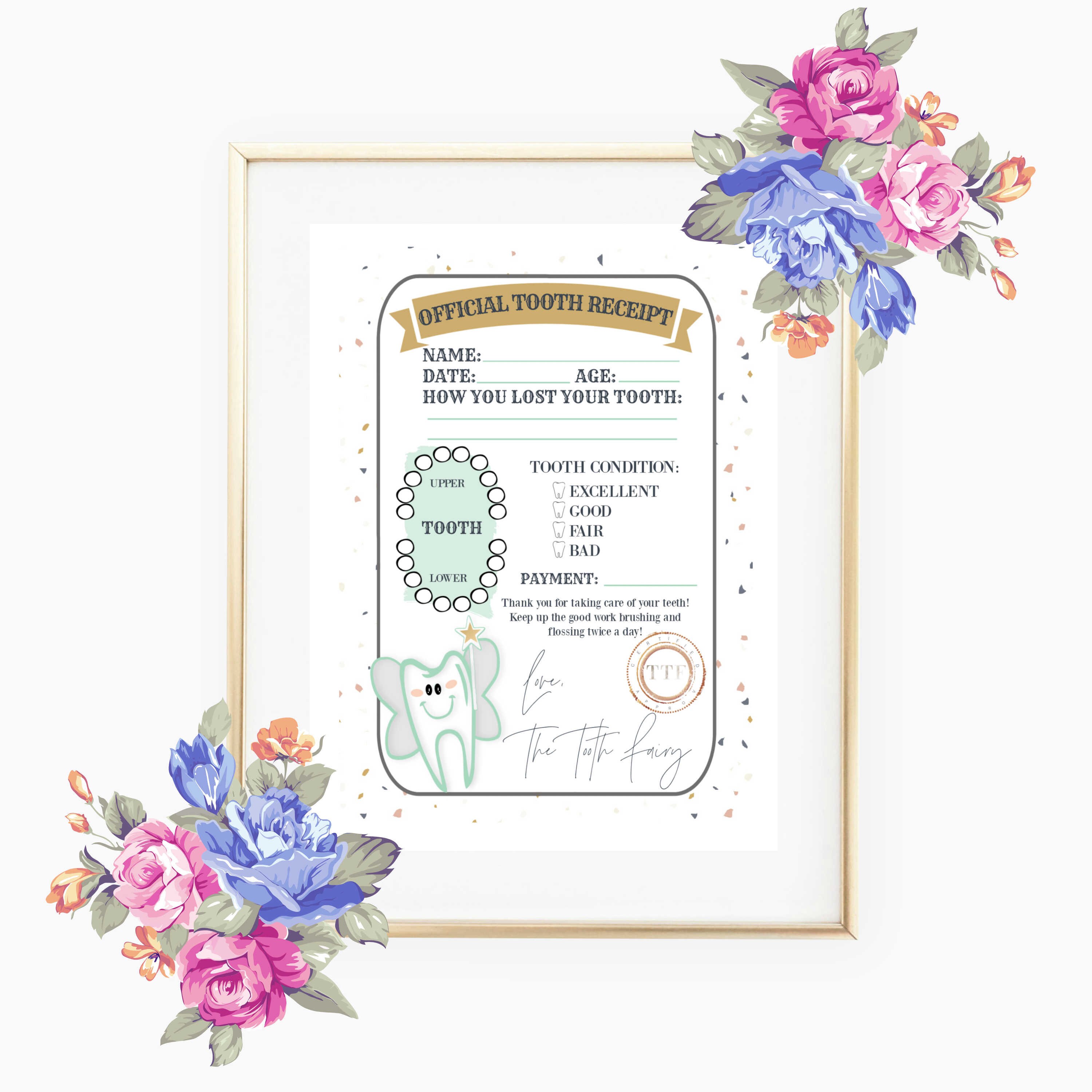 Tooth Receipt, Tooth Fairy, Lost Tooth, Baby Milestone, Tracker From ...