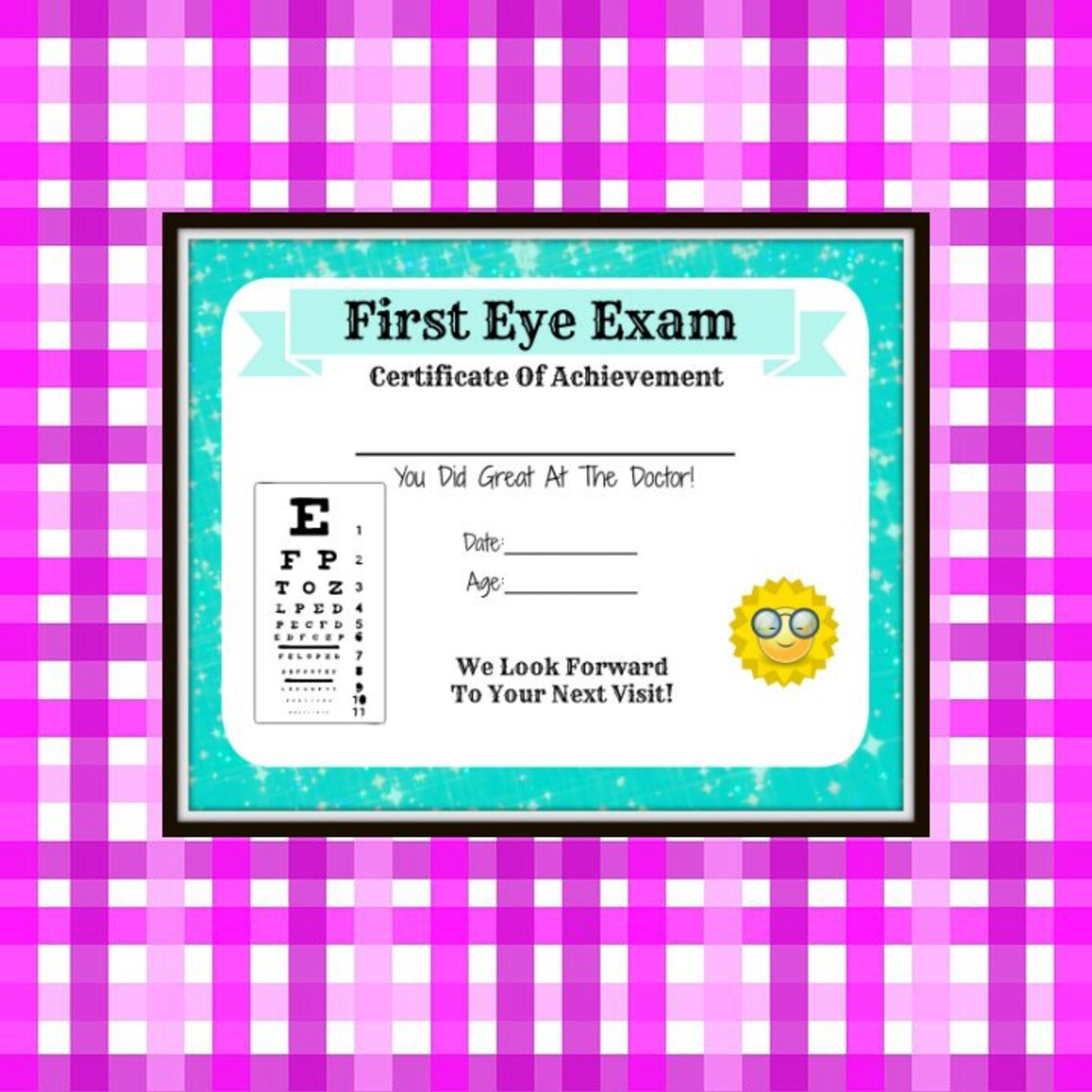 First Eye Exam Certificate, Eye Doctor Printout, Doctor's Visit, Child ...