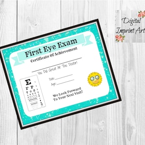 First Eye Exam Certificate, Eye Doctor Printout, Doctor's Visit, Child ...