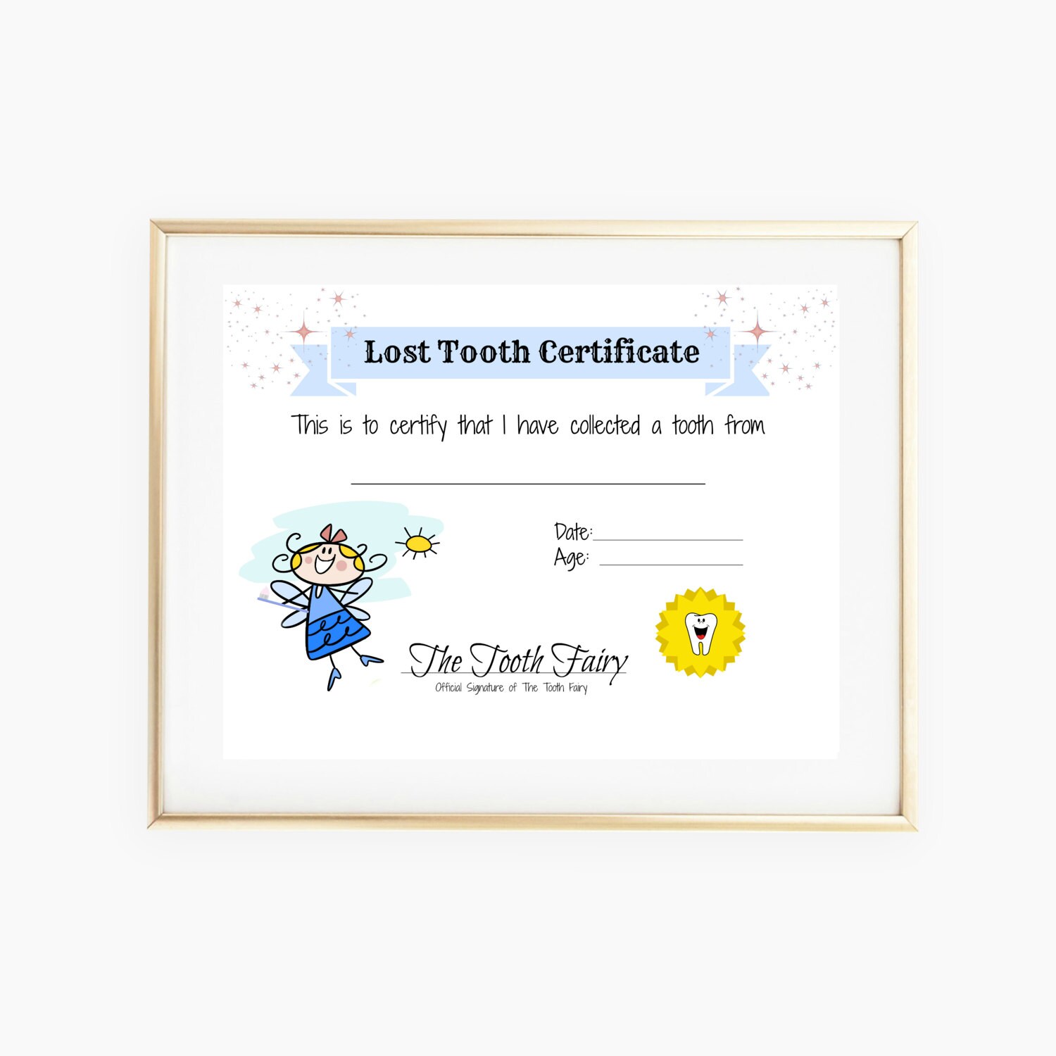 Girl Tooth Fairy Letter and Certificate, Child Lost Tooth, Baby ...