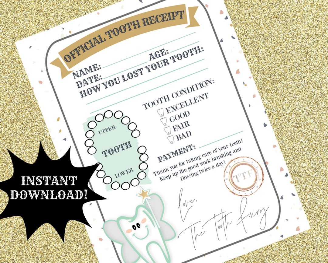 Tooth Receipt, Tooth Fairy, Lost Tooth, Baby Milestone, Tracker From ...