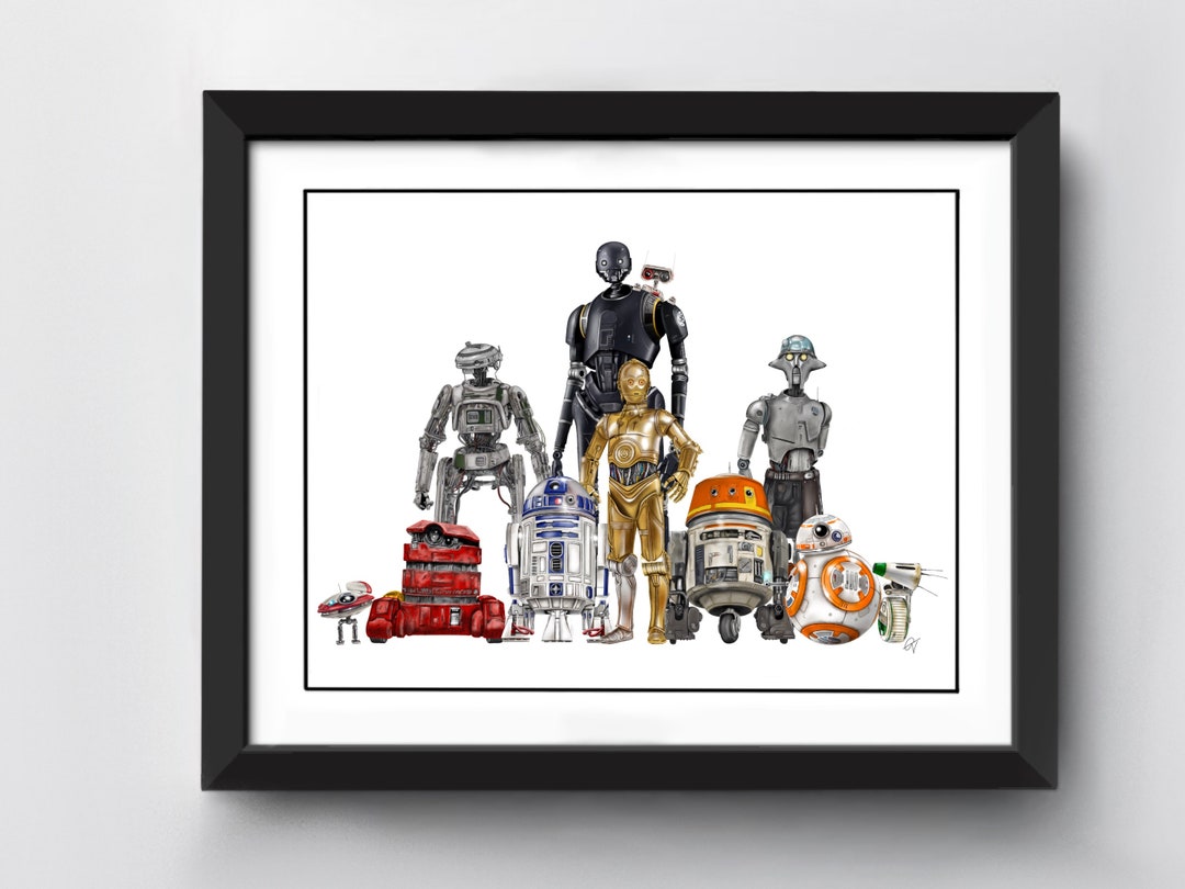 Star Wars Droids Art Print A4 Size R2D2 C3PO BB8 K2SO Chopper Huyang ...