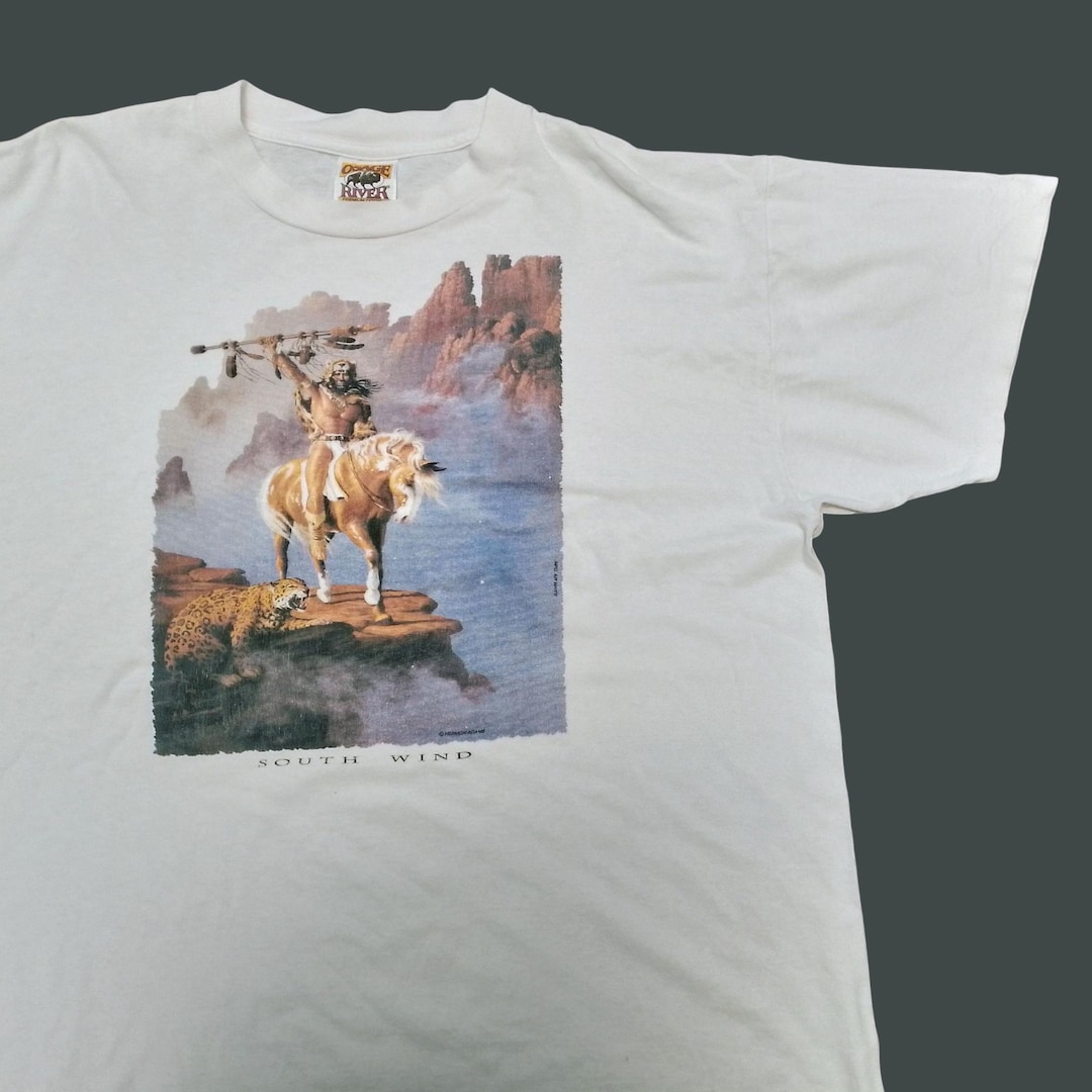 Vintage 90's Native American South Wind Hermon Adams Art T Shirt Size ...