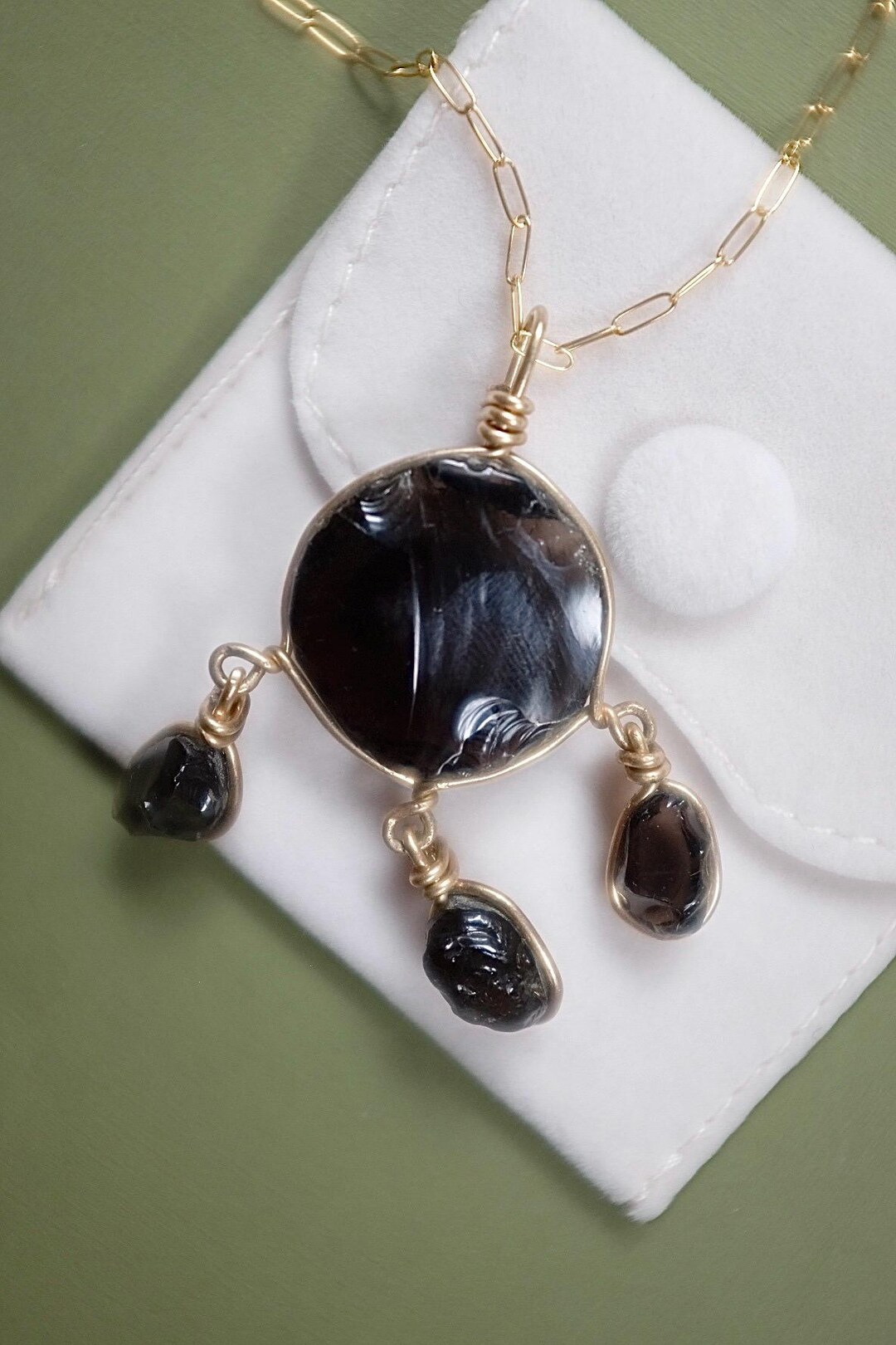 Hand Carved Multistone Obsidian Apache Tear Pendant - Etsy