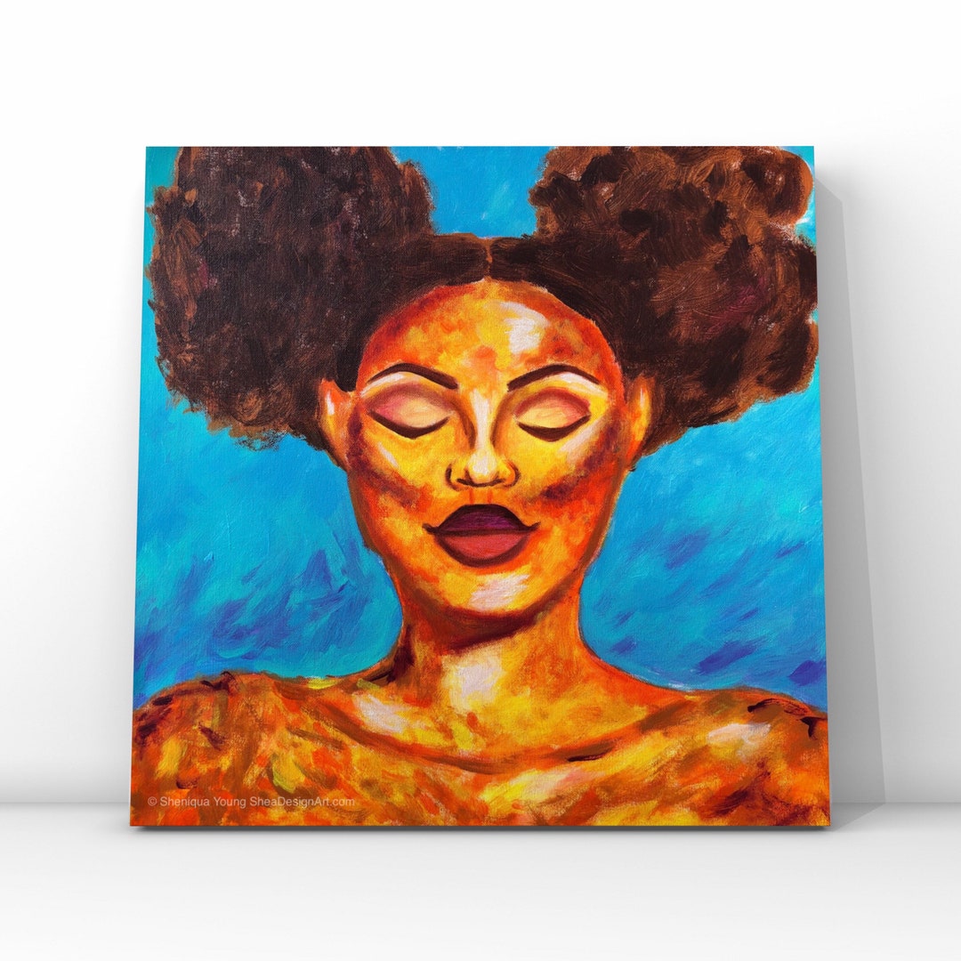 Abstract Portrait Orange Blue, Acrylic Painting 20x20 Inches Canvas ...