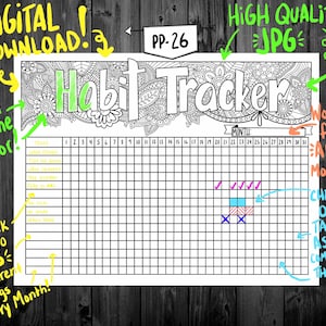 Monthly Habit Tracker Coloring Tracker Coloring Planner - Etsy Canada