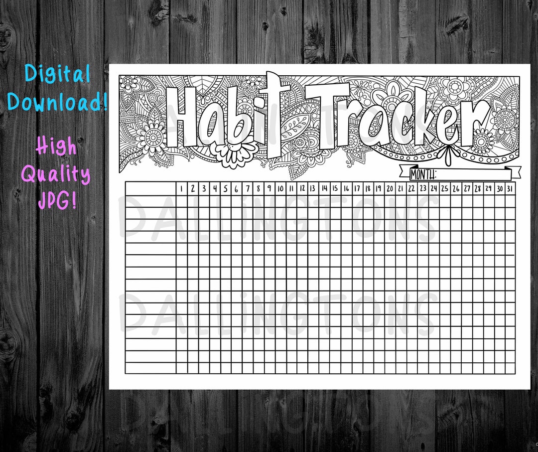 Monthly Habit Tracker Coloring Tracker Coloring Planner - Etsy Canada