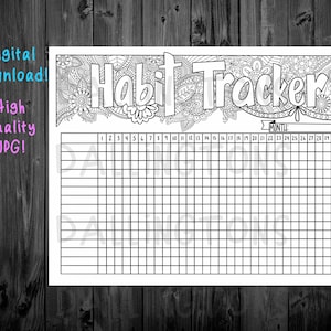 Monthly Habit Tracker Coloring Tracker Coloring Planner - Etsy Canada