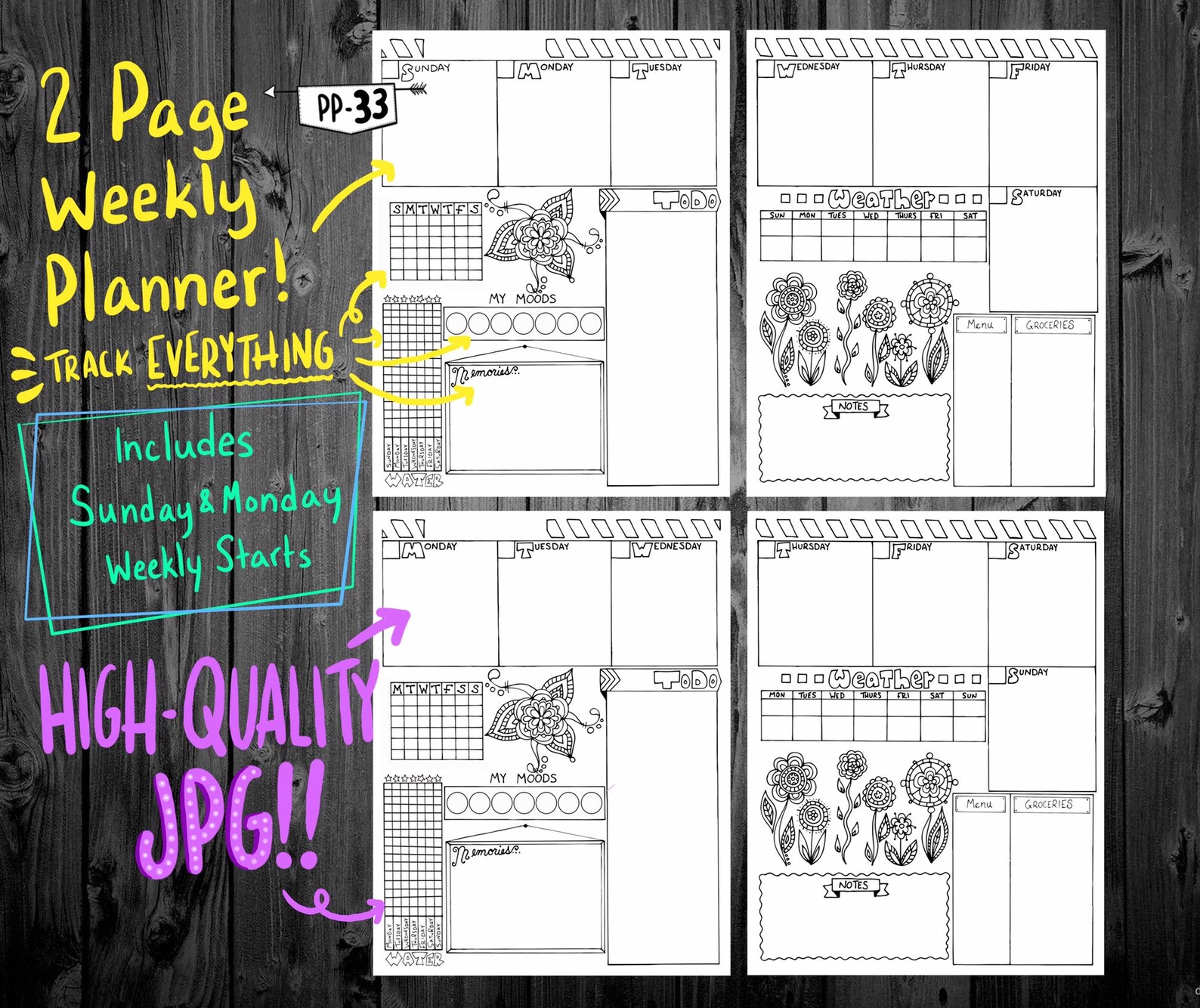 Printable Weekly Planner Pages Layout - Weekly Spread - Planner ...