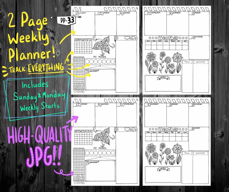 Printable Weekly Planner Pages Layout Weekly Spread - Etsy