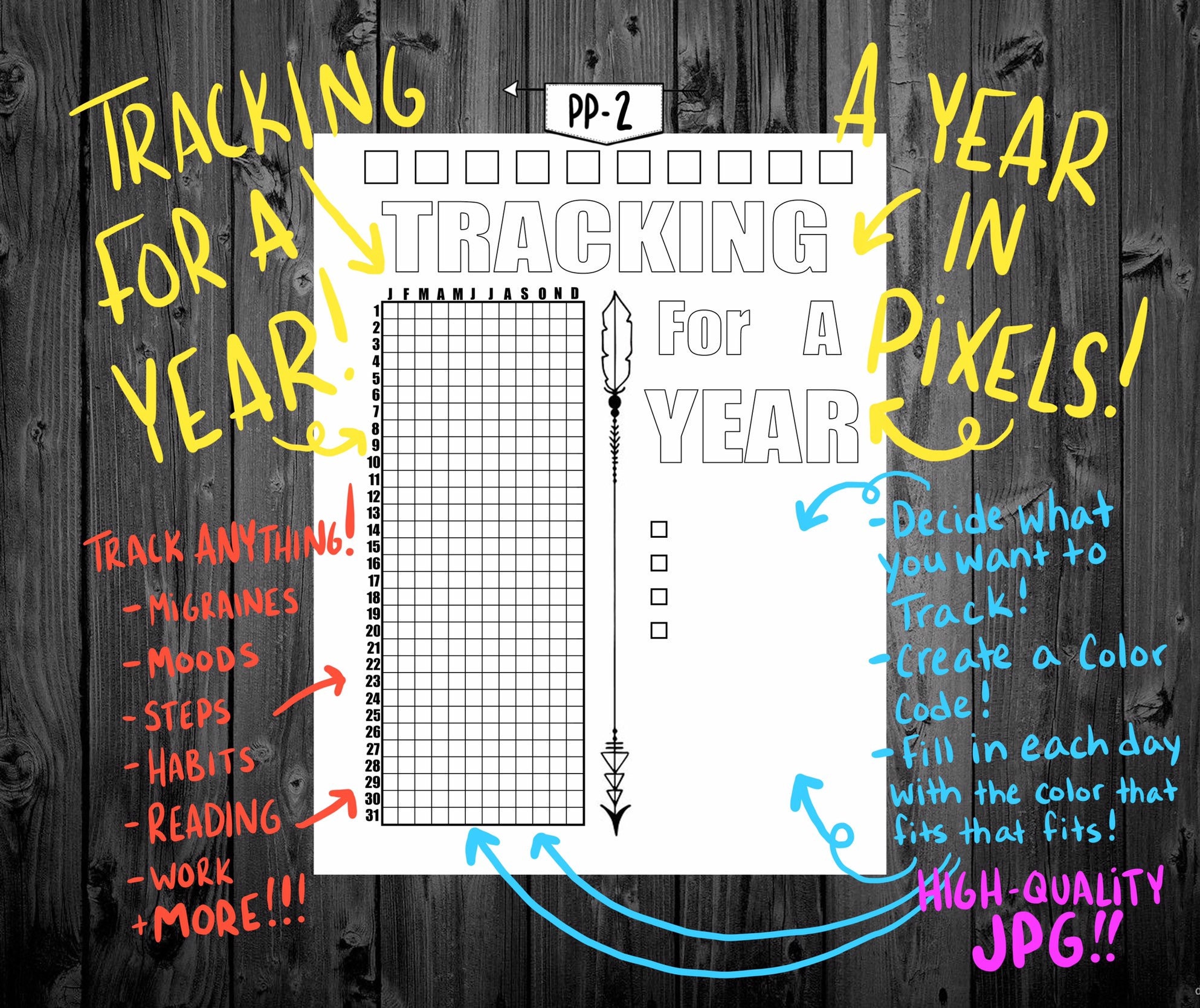 Tracking for a Year A Year in Pixels Printable Printable - Etsy